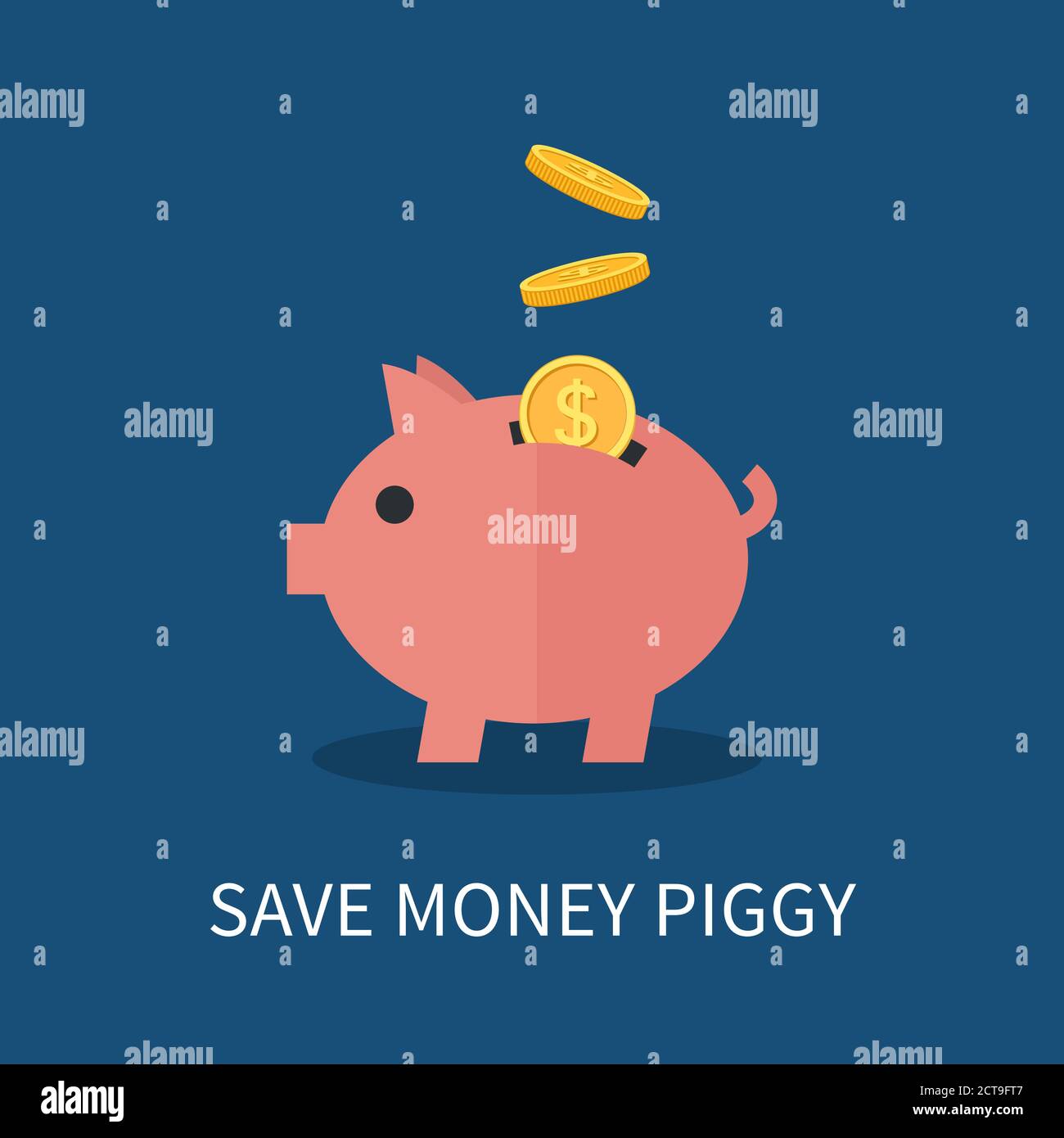 Flat Piggy bank and gold coins. Saving and investing money concept ...
