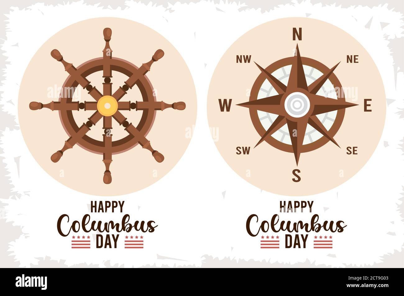 happy columbus day celebration with ship rudder and compass guide ...