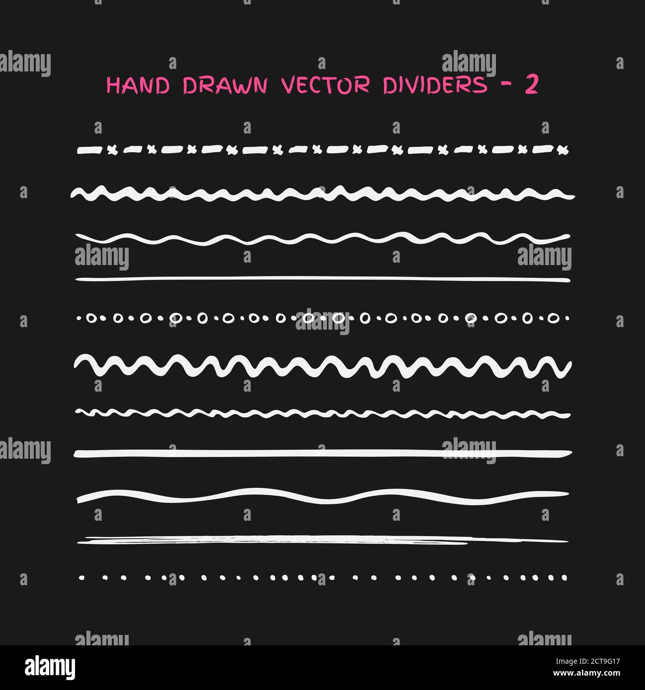 Big set of horizontal vector chalk drawn lines in style grunge on ...