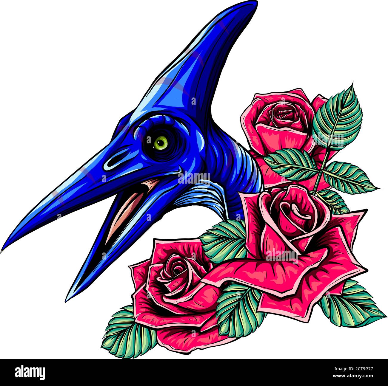 dinosaur and roses frame. vector design. Concept art drawing Stock ...