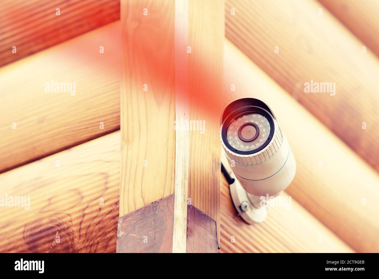 Security CCTV camera in private wooden house building, protection and ...