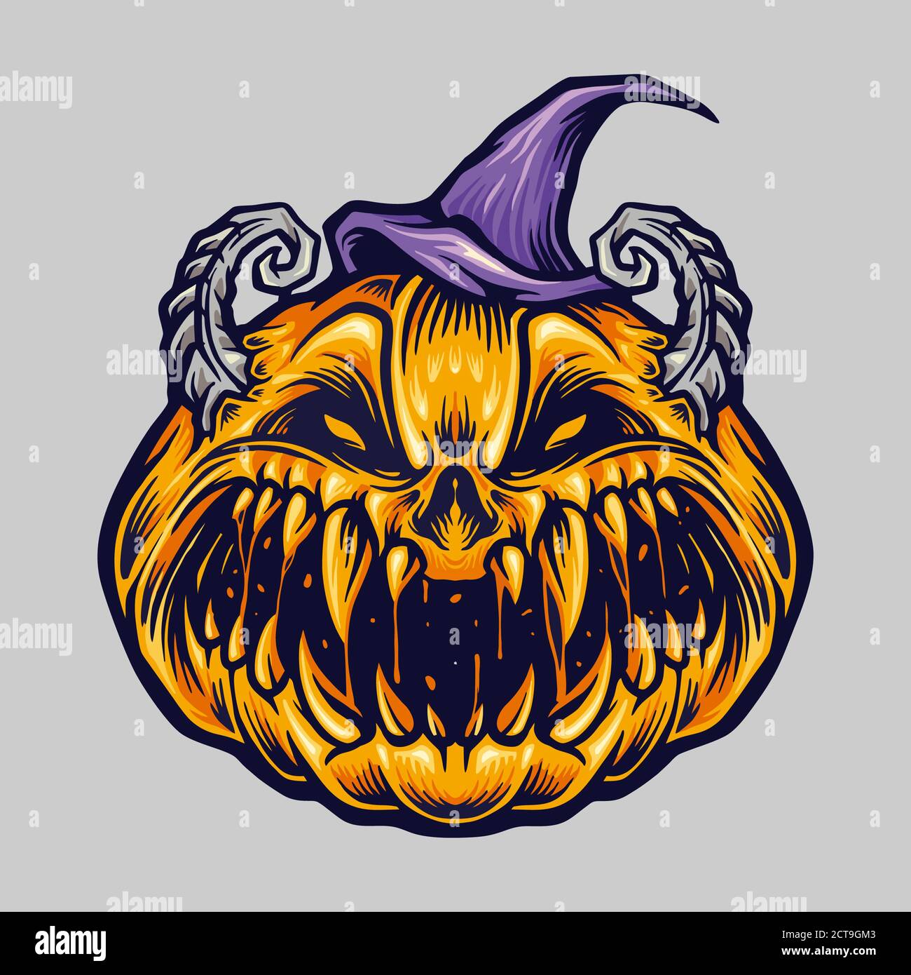 Spooky Creepy Halloween Pumpkin with hat Stock Photo - Alamy