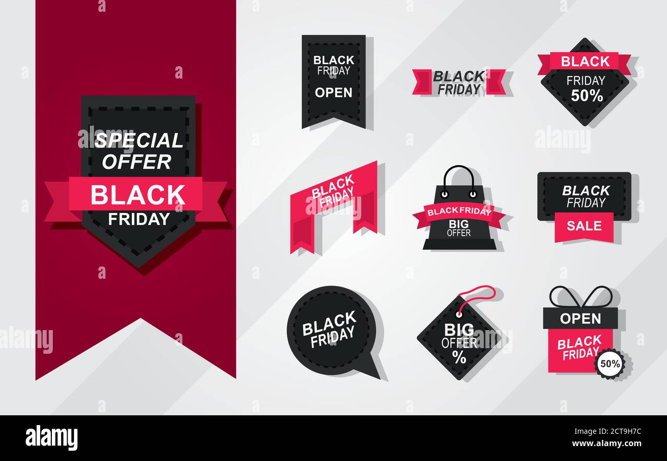 black friday, set of icons special offer season with shadows flat style ...