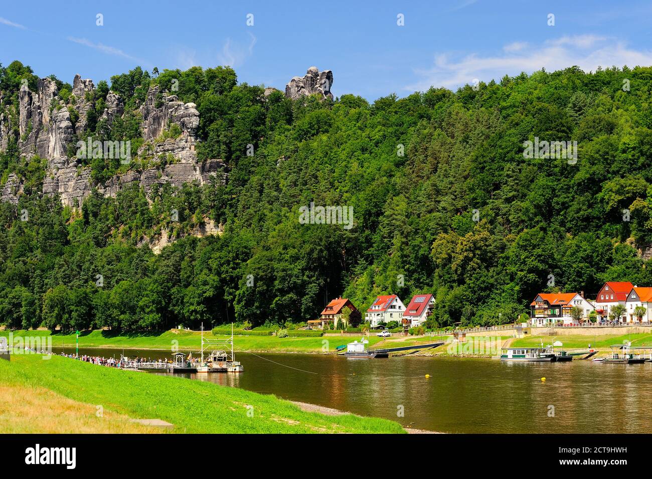 Germany, Saxony, Rathen, Reaction ferry at River Elbe Stock Photo - Alamy