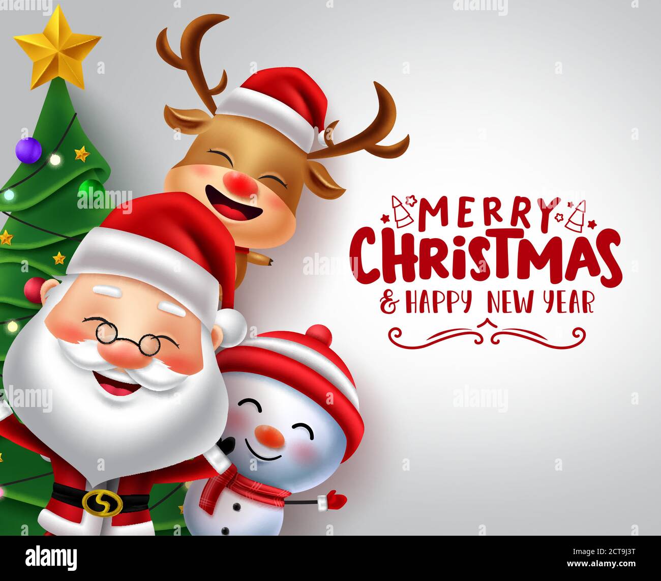 Christmas characters vector banner template. Merry christmas text in ...