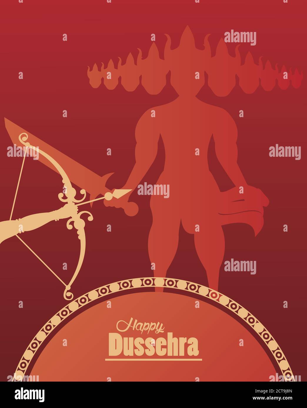 happy dussehra celebration card with ravana shadow and arch vector ...