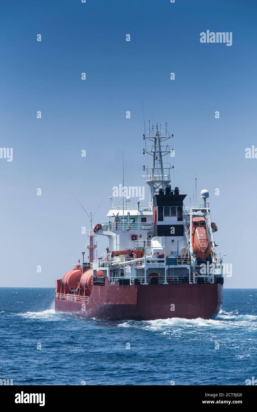 Spain, Andalusia, Tarifa, Strait of Gibraltar, Cargo ship Stock Photo ...