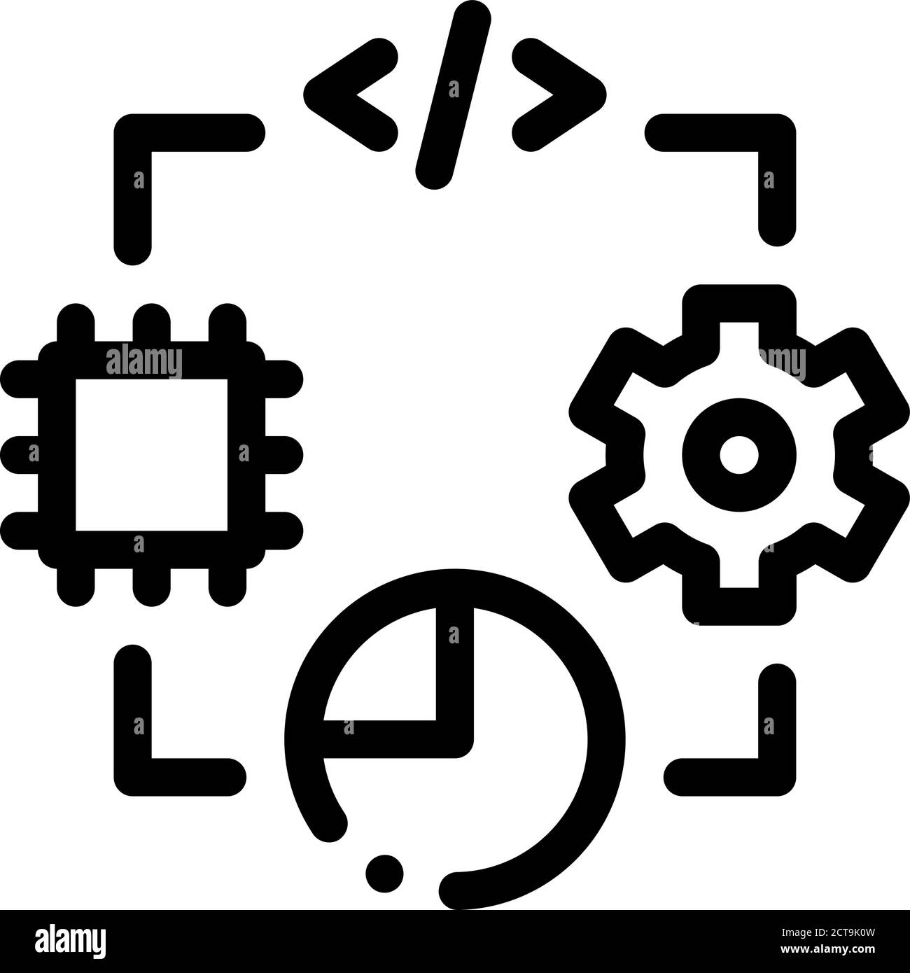 microchip programming code mechanical gear and infographic icon vector outline illustration ...