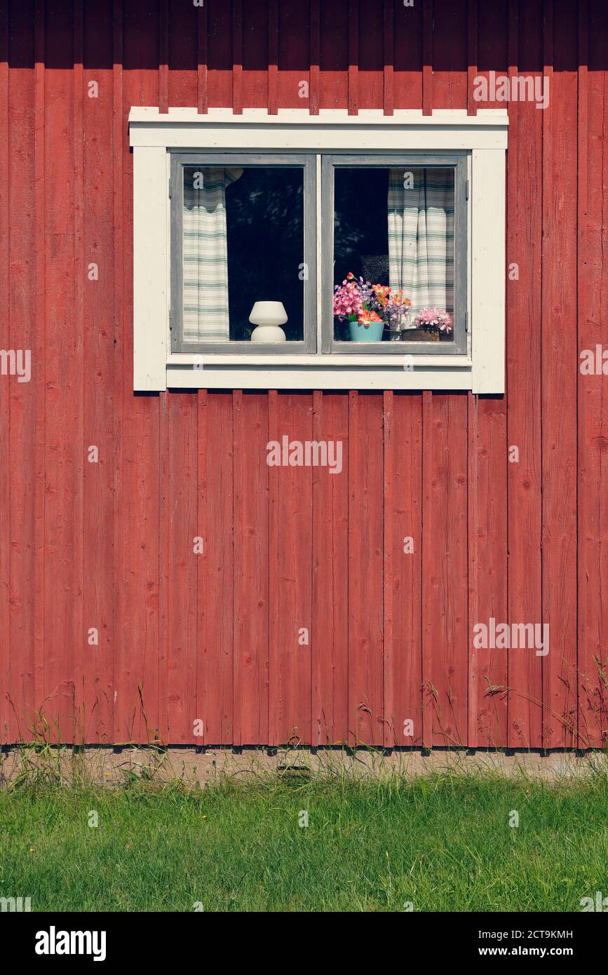 Sweden, Mora, Detail of a typical red wooden house Stock Photo - Alamy