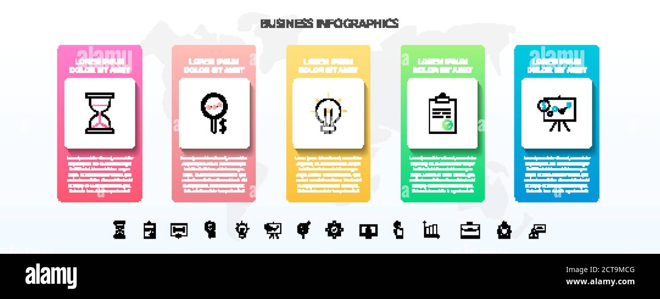Infographics square with 5 steps, icons. Vector template used for ...