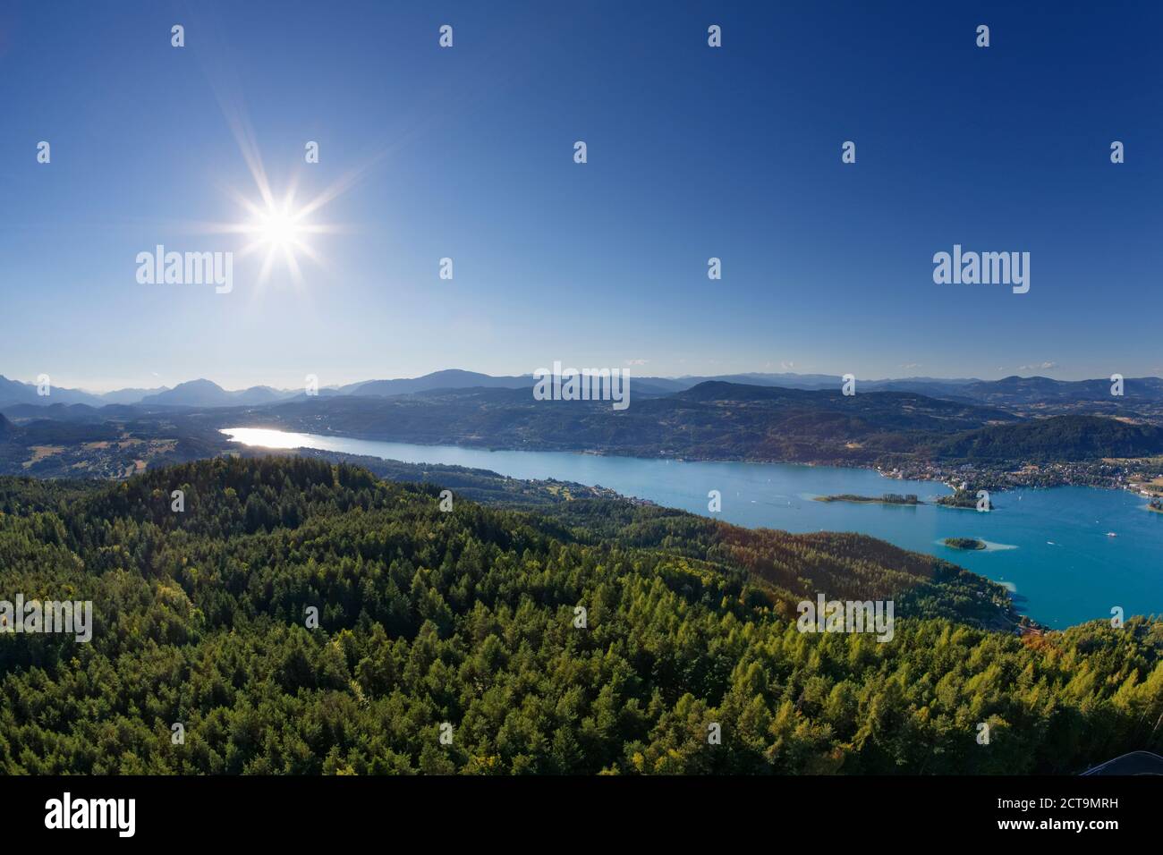 Austria, Carinthia, View form Pyramidenkogel to Woerthersee Stock Photo ...