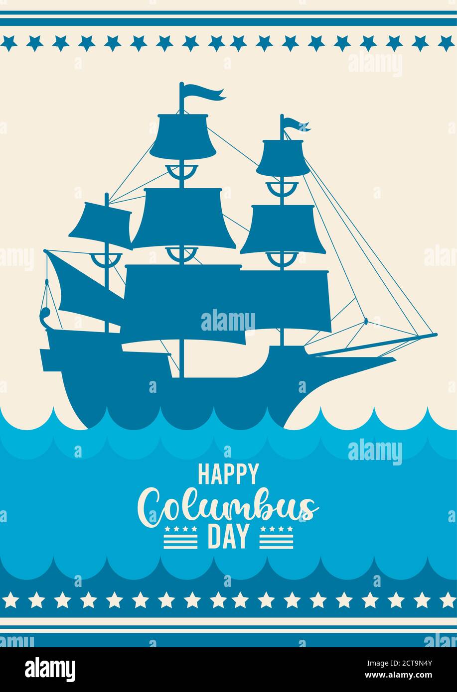 happy columbus day celebration with ship and lettering vector ...