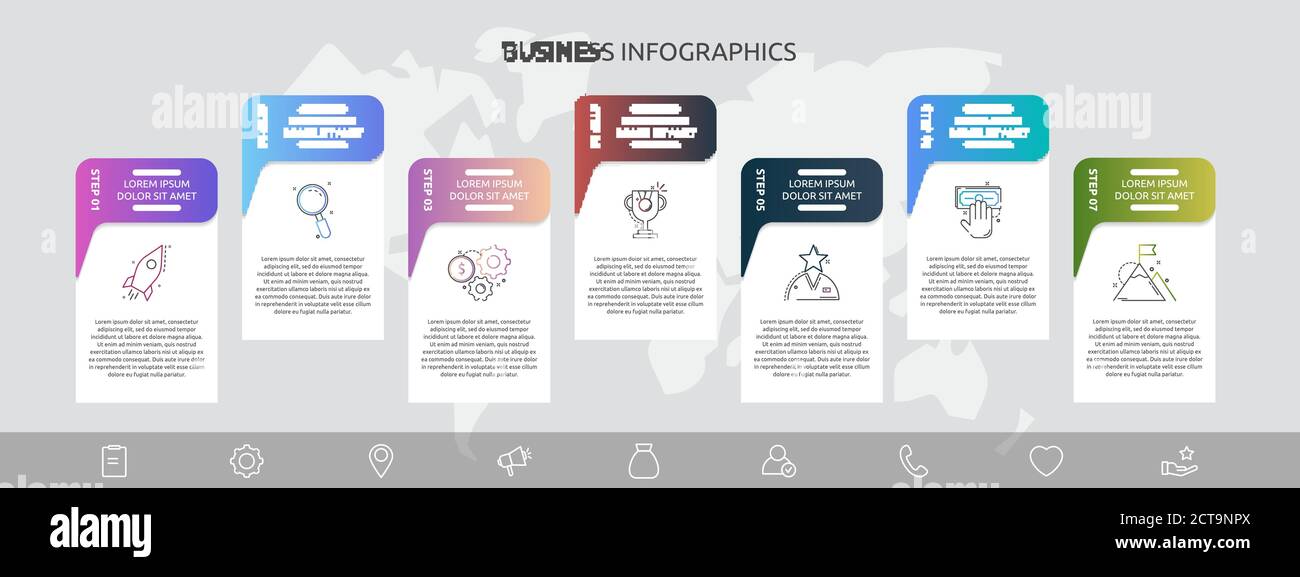 Infographics charts with 7 steps, labels. Vector template used for ...