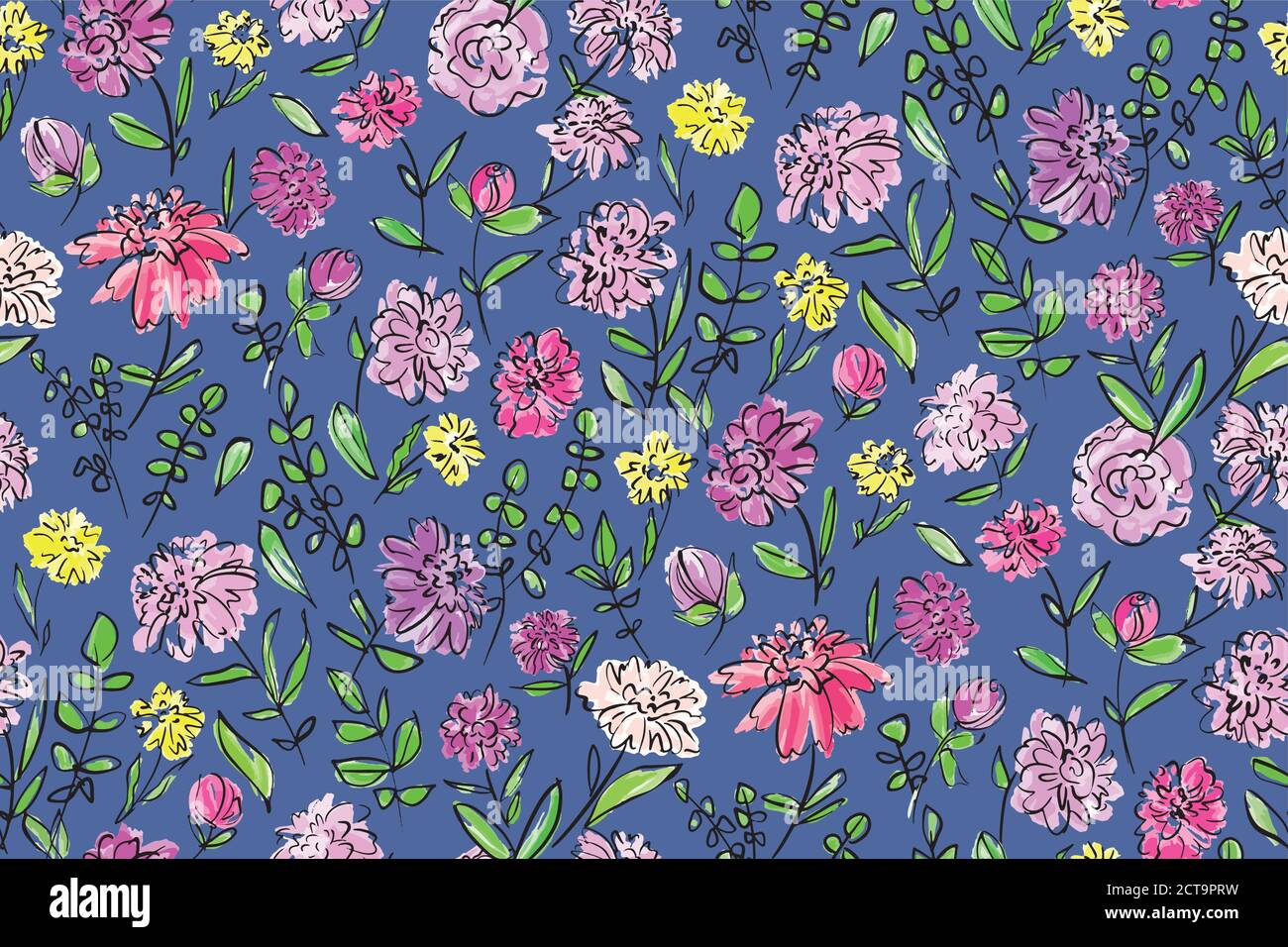 Floral seamless background pattern. Colorful spring flowers hand drawn ...