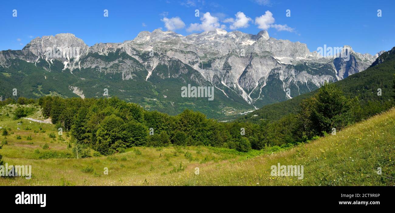 Albania, view towards Theth, Thethi valley, National Park and Radohima ...