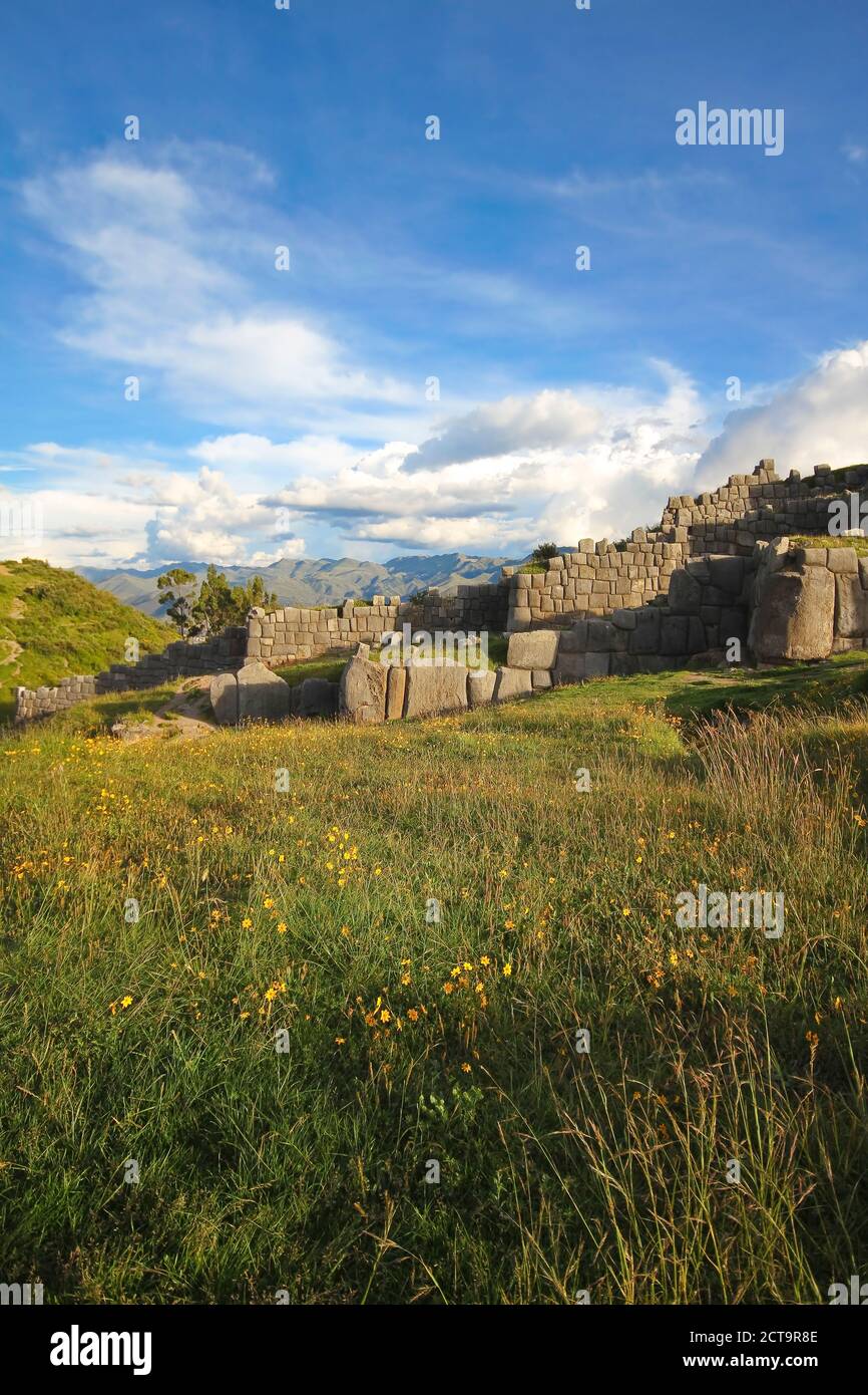 South America, Peru, Cusco, Inca citadel, Ruin of Saksaywaman Stock ...