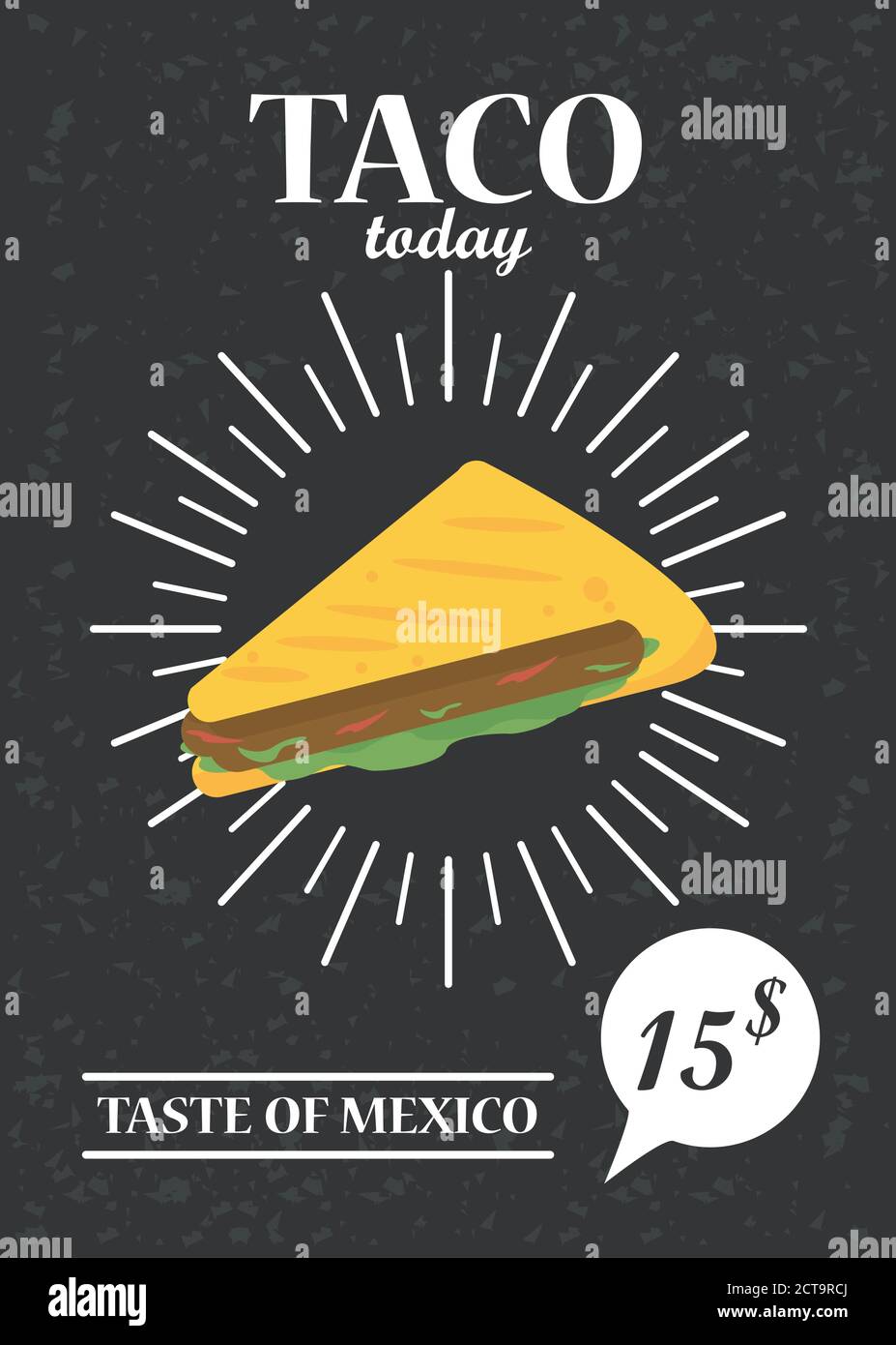 taco day celebration mexican poster with lettering and price tag vector ...