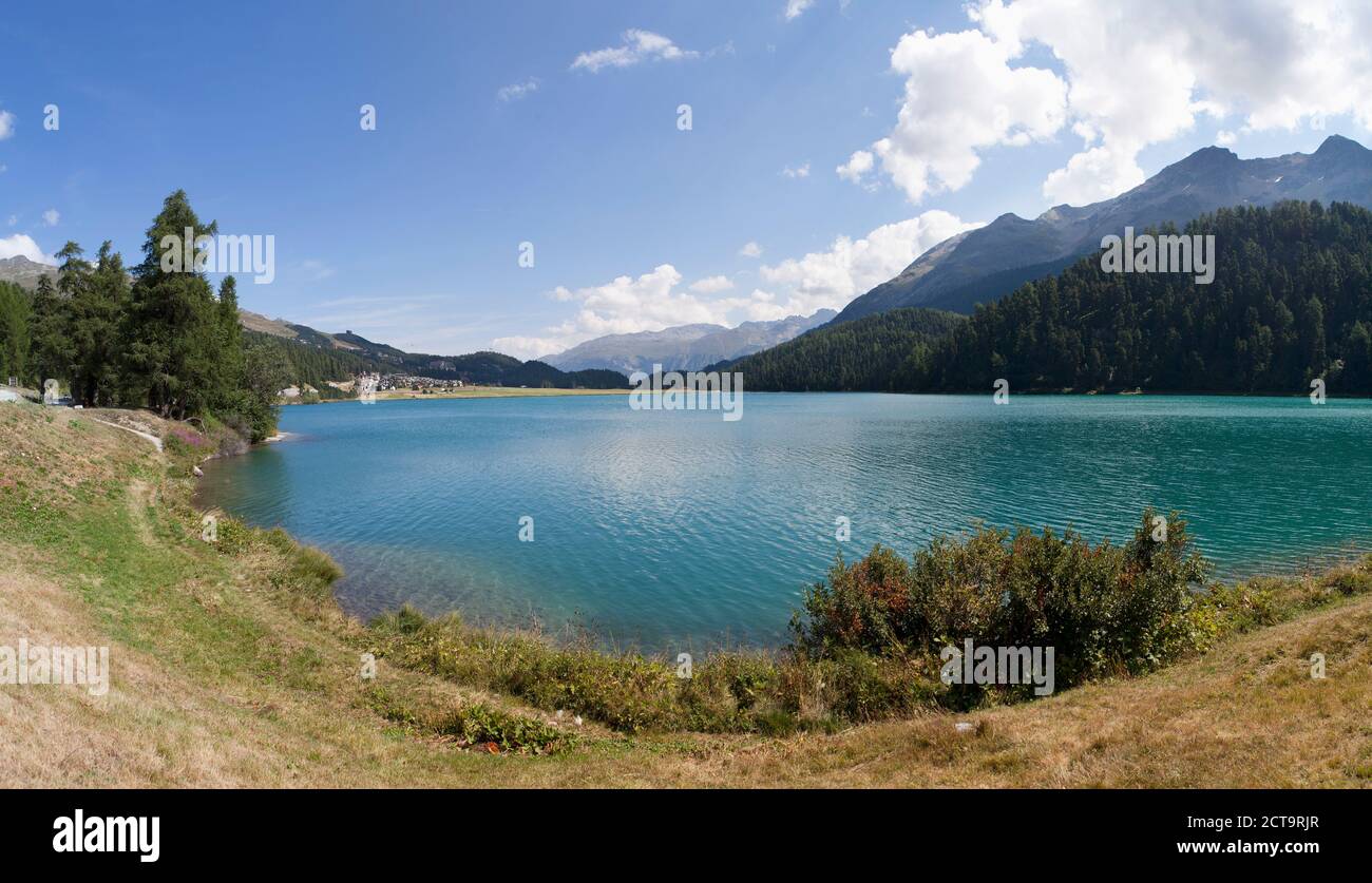 Switzerland, Upper Engadin, View of Lake Champfer Stock Photo - Alamy
