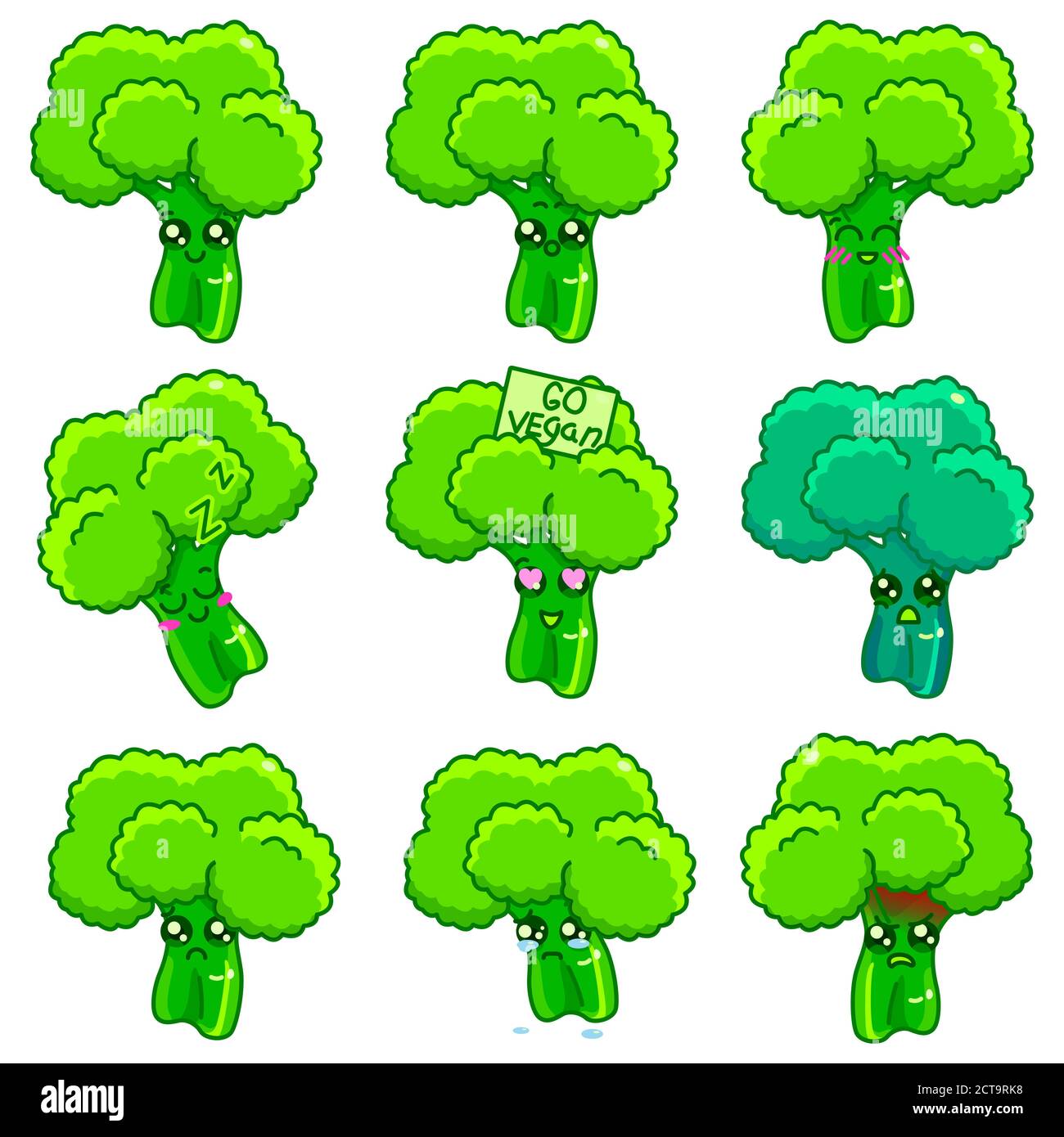 Broccoli twig sticker set on white isolated backdrop. Healthy food ...