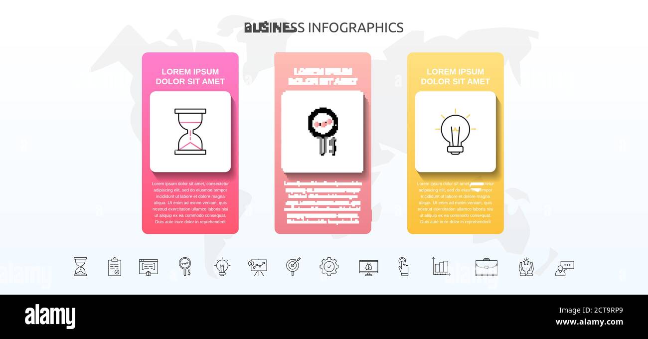 Infographics square with three steps, icons. Vector template used for ...
