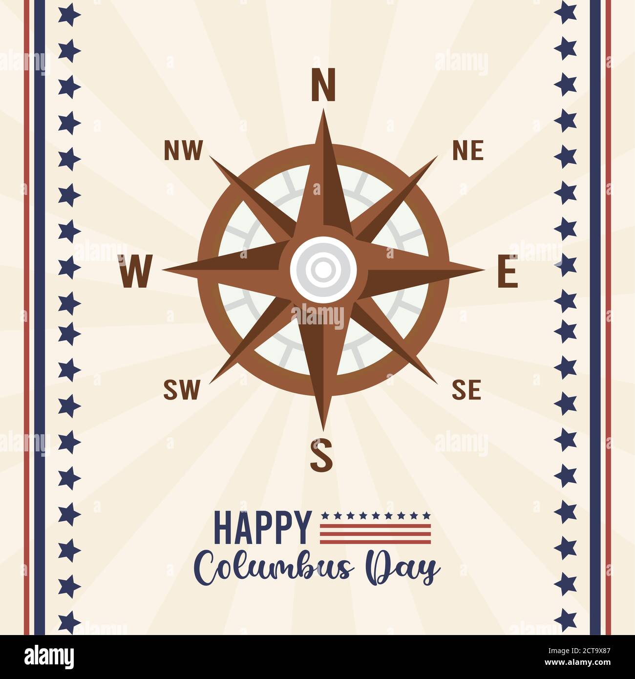 happy columbus day celebration with compass guide and lettering vector ...