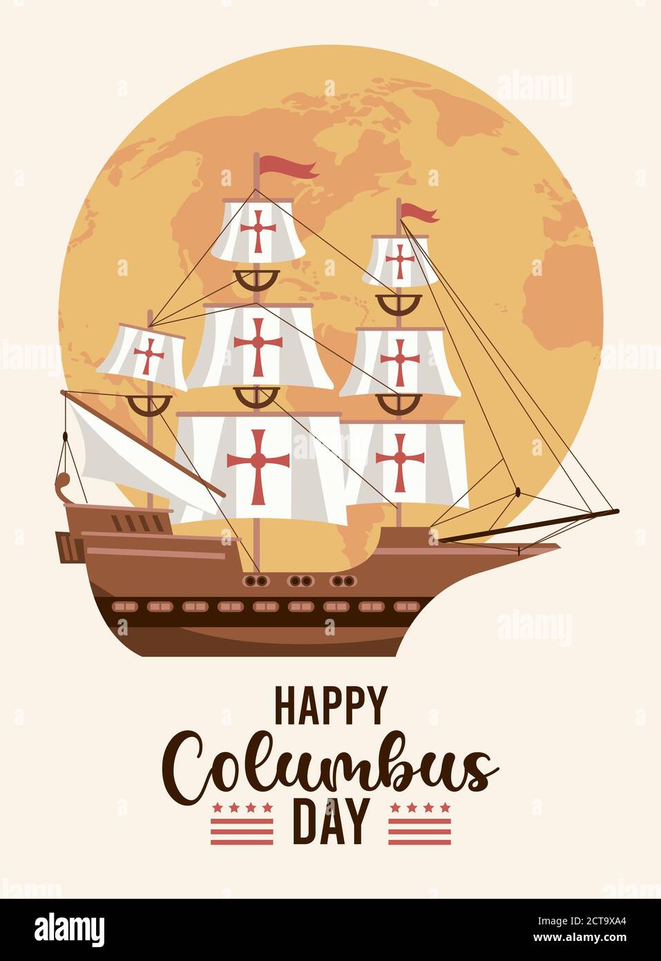 happy columbus day celebration with ship and earth planet vector ...