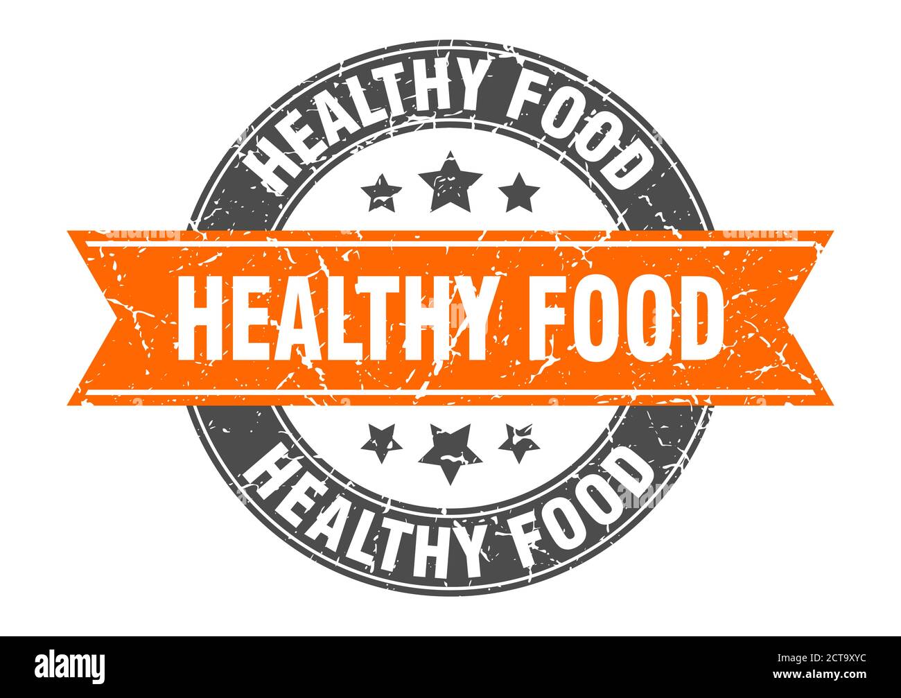 healthy food round stamp with ribbon. sign. label Stock Vector Image ...