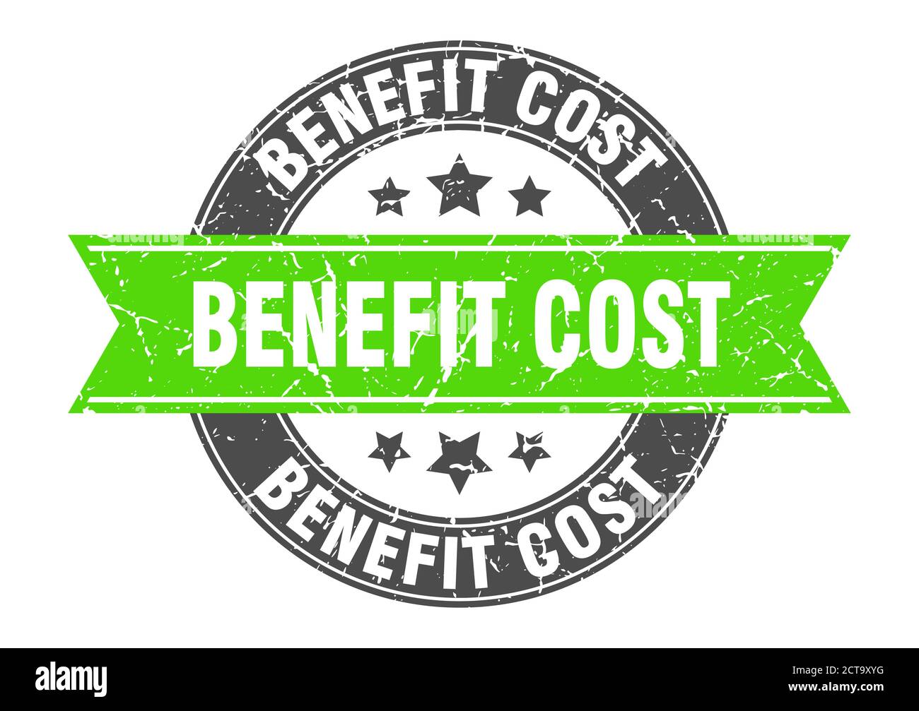 benefit cost round stamp with ribbon. sign. label Stock Vector Image ...