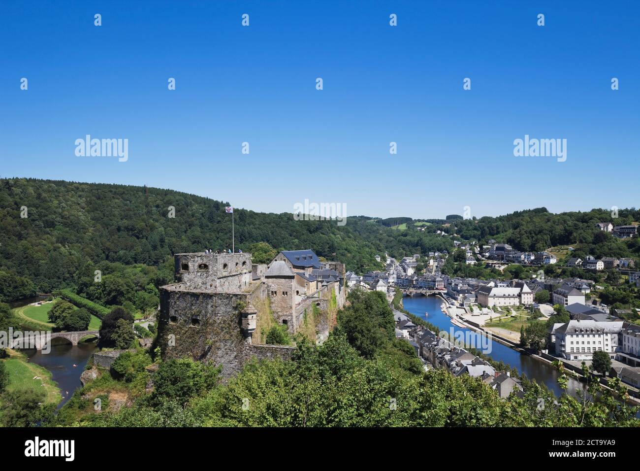 Belgium, Ardennes, Bouillon, Townscape with Bouillon Castle Stock Photo ...