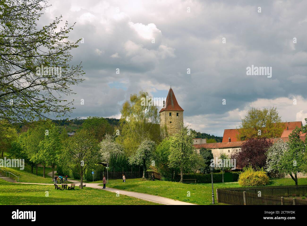 Germany, Bavaria, Berching, city wall with defense tower Stock Photo ...