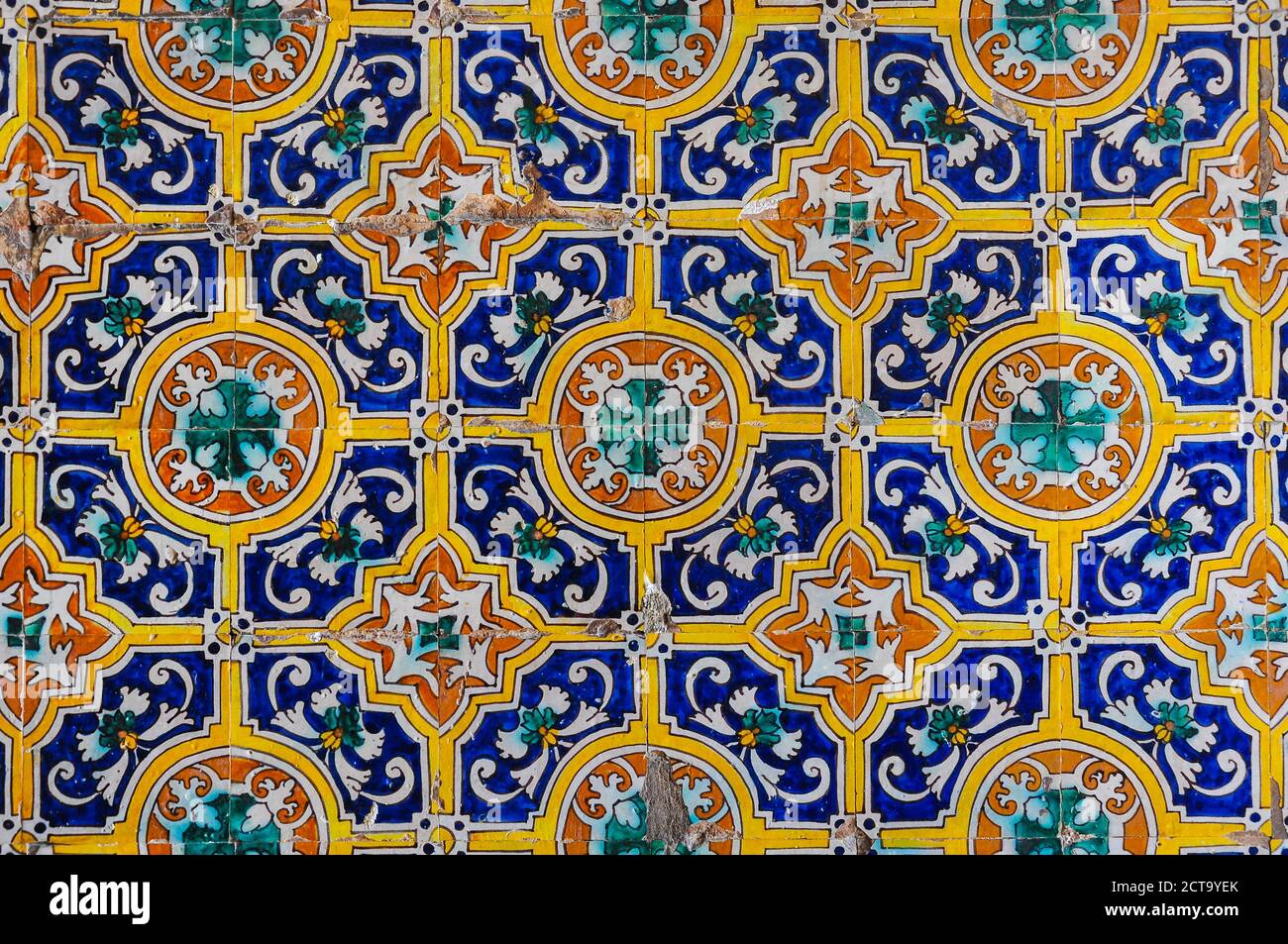 Ceramic tiles (azulejos) with floral patterns on a wall of the Alcazar ...