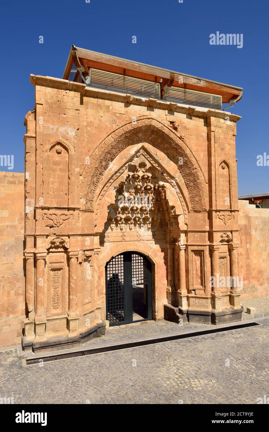 Turkey, Agri province, Dogubeyazit, entrance portal of at Ishak Pasha ...