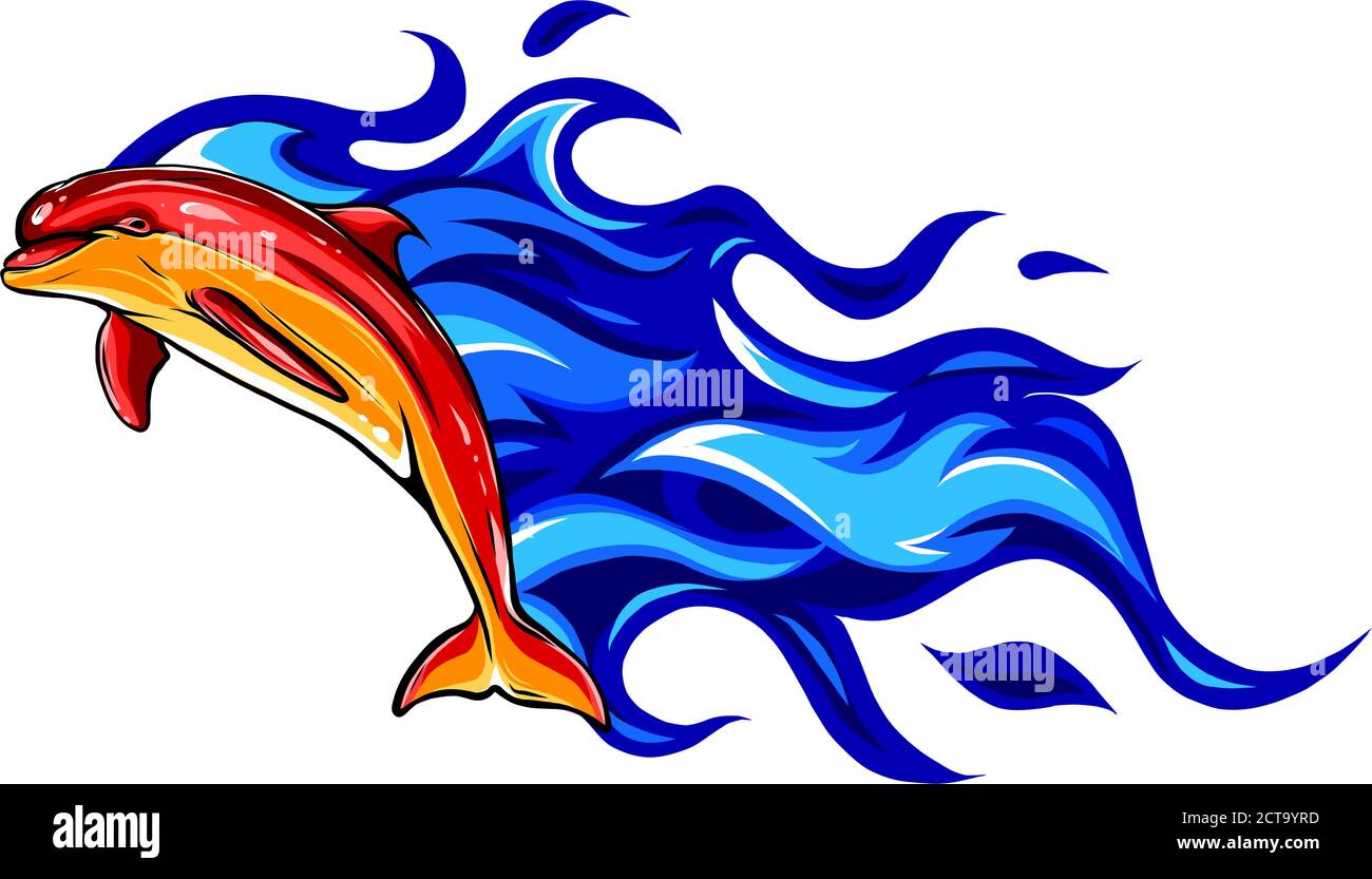Flaming dolphin vector illustration design art graphic Stock Vector ...