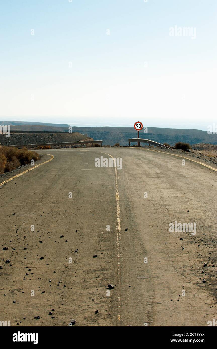 Spain, Fuerteventura, Costa Calma, curve of the road Stock Photo - Alamy