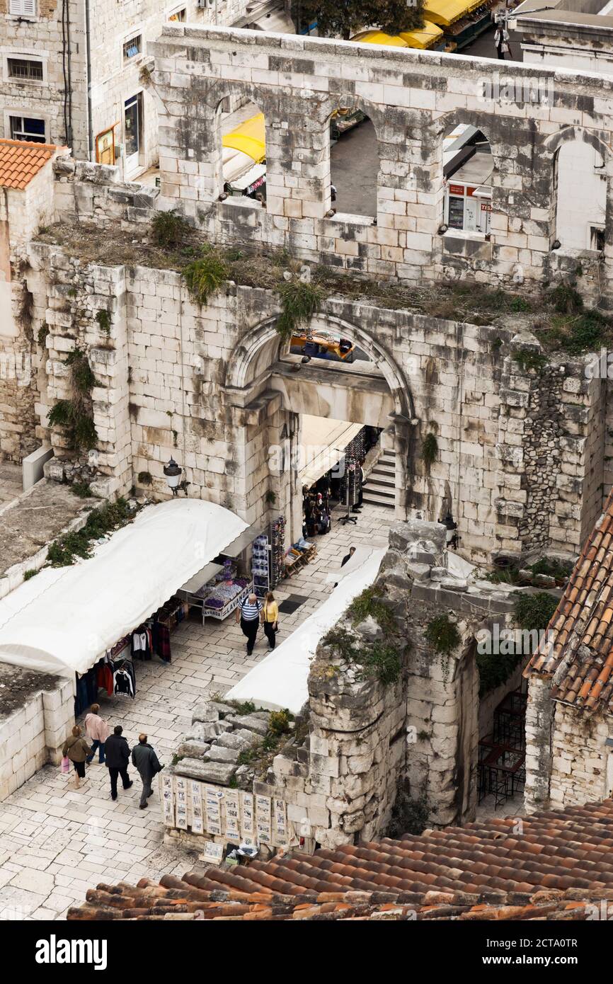 Croatia, Split, View of old town from bell tower of Sv Duje with ...