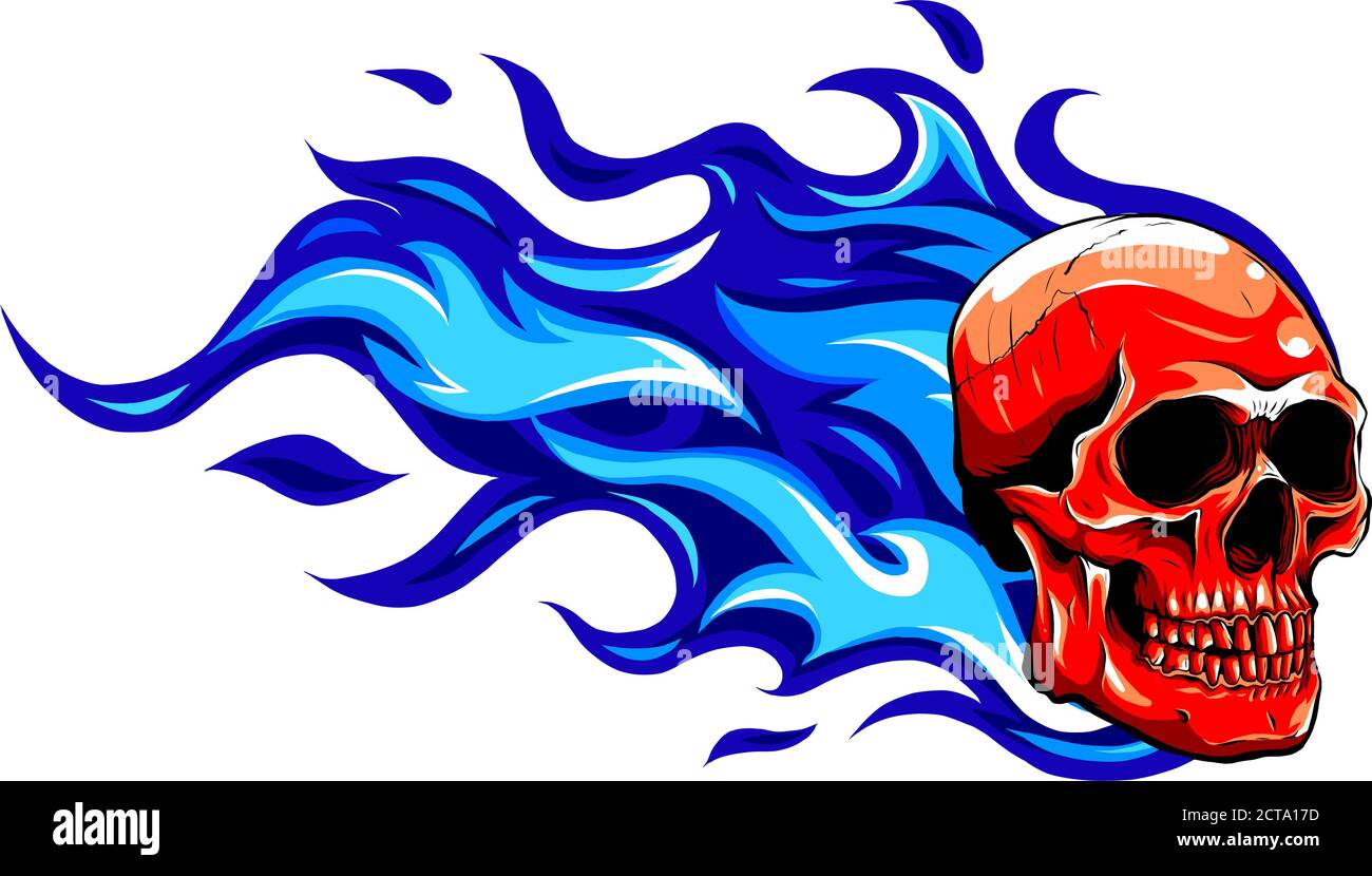 vector illustration of skull falling with fire flame Stock Vector Image ...