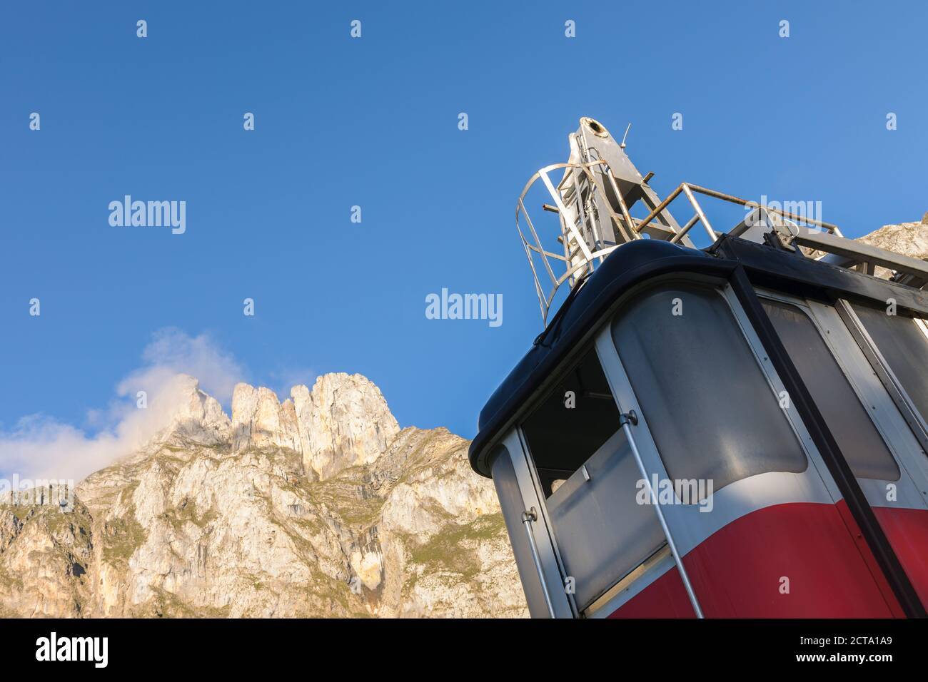 Spain, Cantabria, Picos de Europa National Park, Cable car at mountain ...