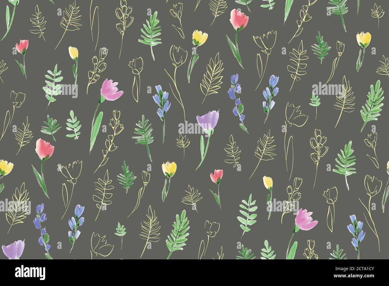Floral seamless background pattern. Colorful spring flowers hand drawn ...