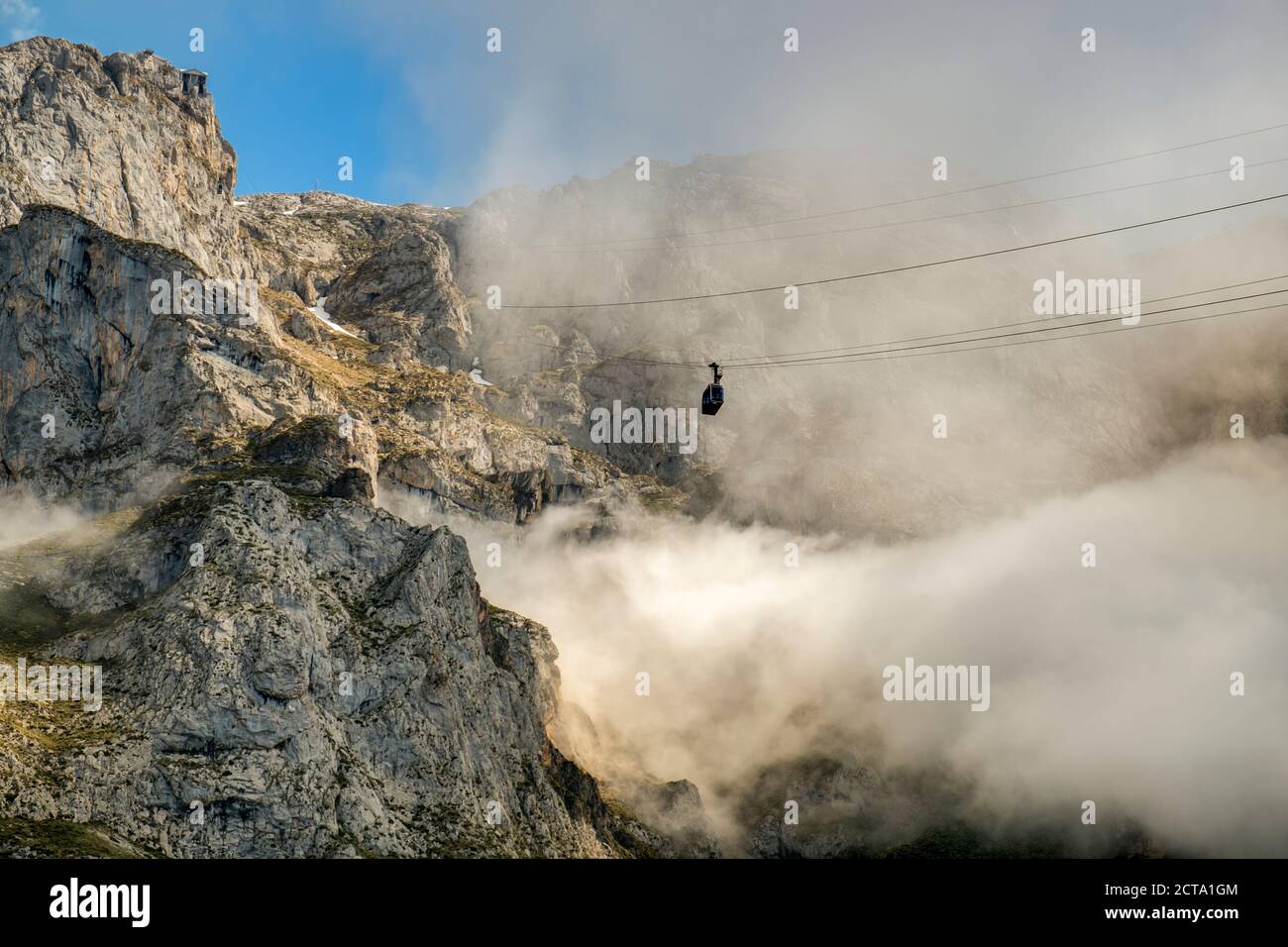 Spain, Cantabria, Picos de Europa National Park, Cable car at mountain ...
