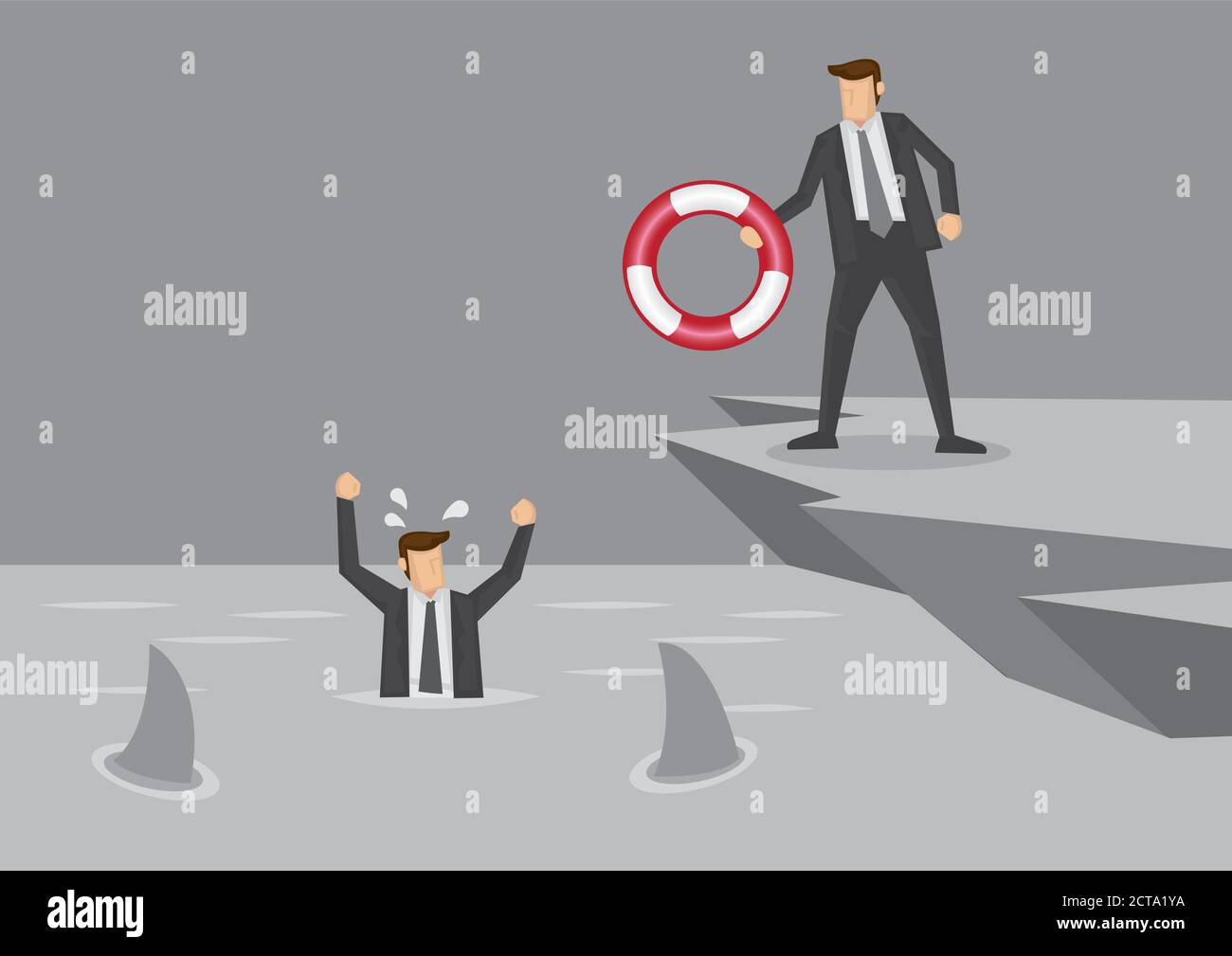 Vector illustration of a cartoon business executive struggling in the ...