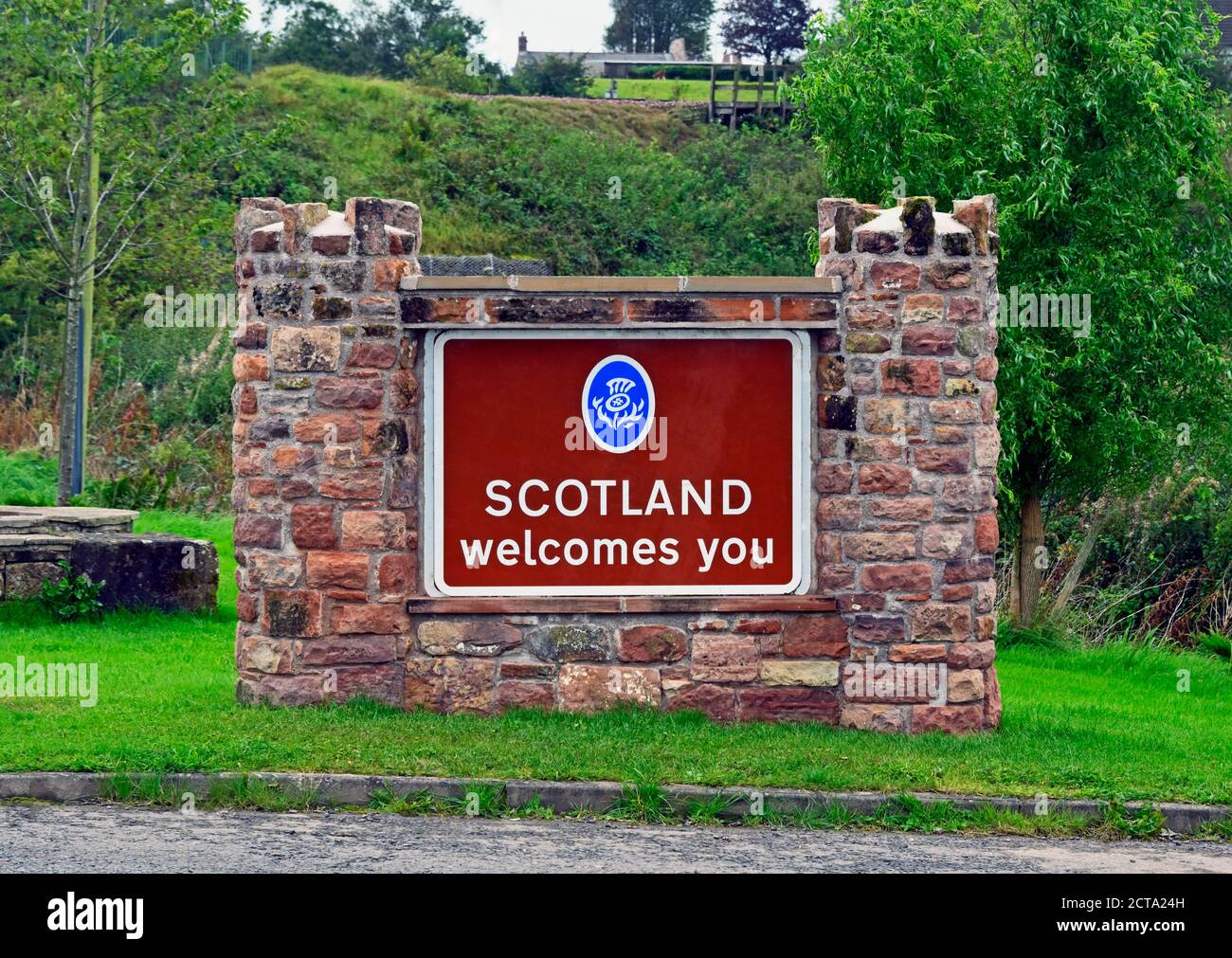 "Scotland welcomes you" sign. England/Scotland Border. River Sark ...