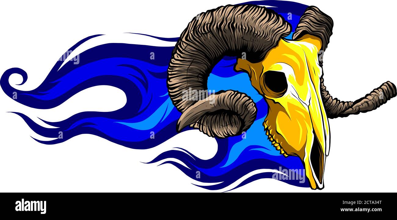 goat head skull with flames vector illustration Stock Vector Image ...