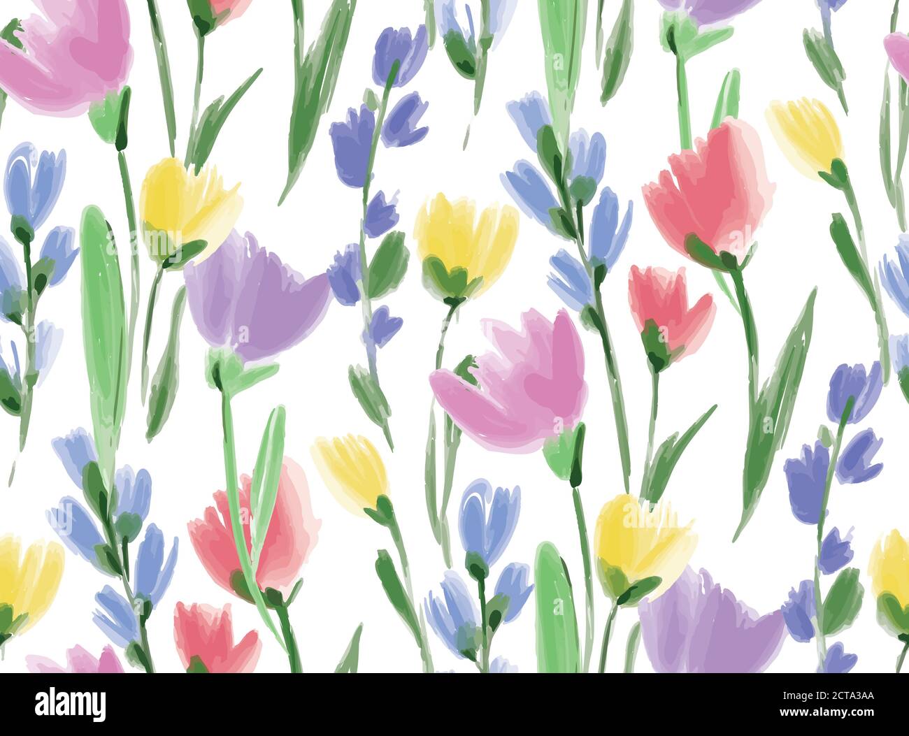 Floral seamless background pattern. Colorful spring flowers hand drawn ...