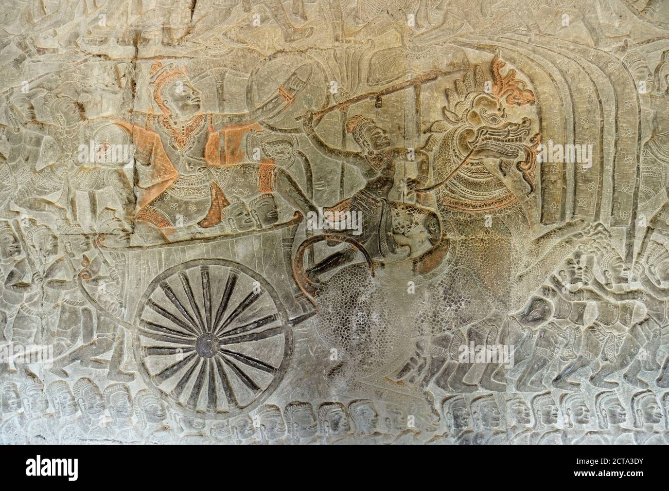 Cambodia, Siem Reap, Angkor Wat, Close up of limestone relief at ...
