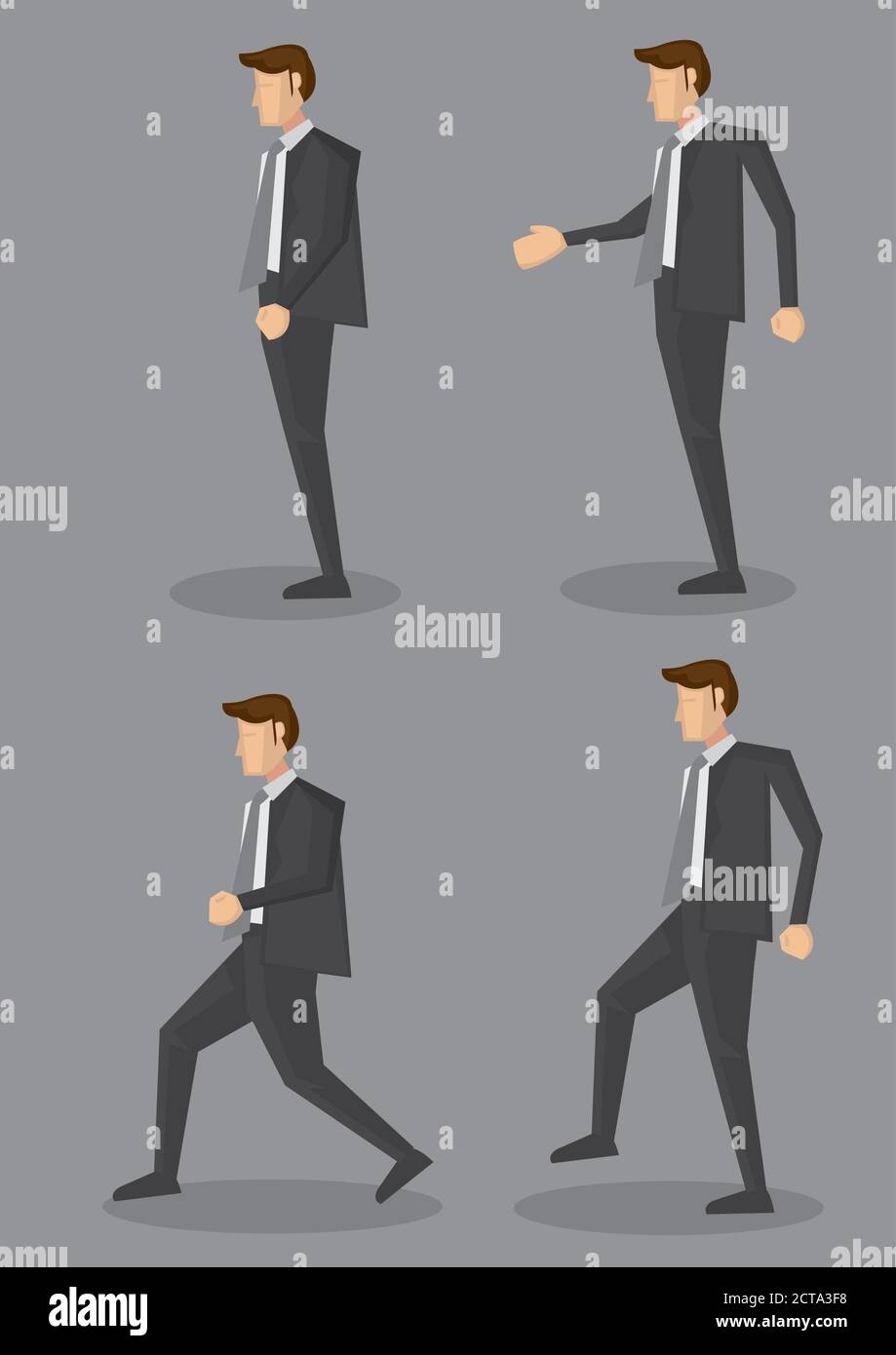 Side view of business executive in full suit with grey necktie in four ...