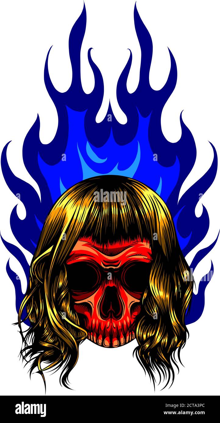 vector illustration of skull falling with fire flame Stock Vector Image ...