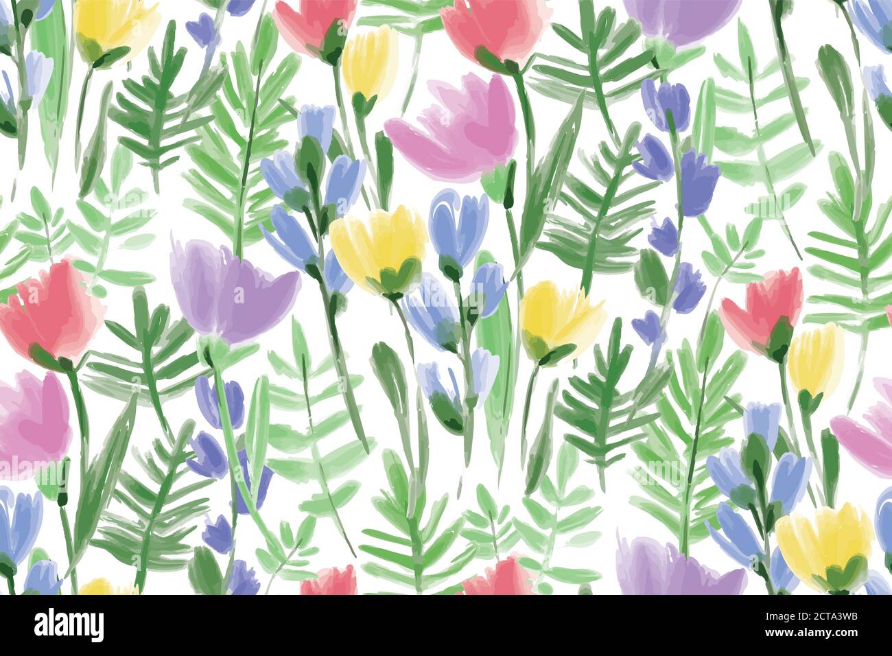 Floral seamless background pattern. Colorful spring flowers hand drawn ...