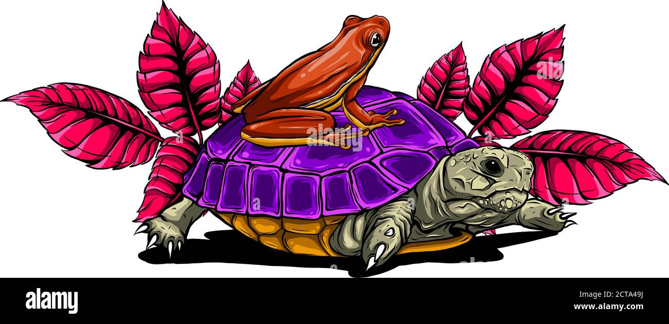 cartoon turtle and frog vector illustration art Stock Vector Image ...