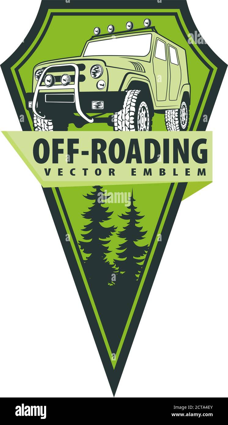 Vector emblem with 4x4 vehicle off-road car and mountains Stock Vector ...