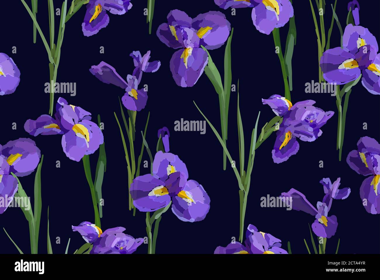 Irises flowers vector seamless background pattern hand drawn. Vector ...